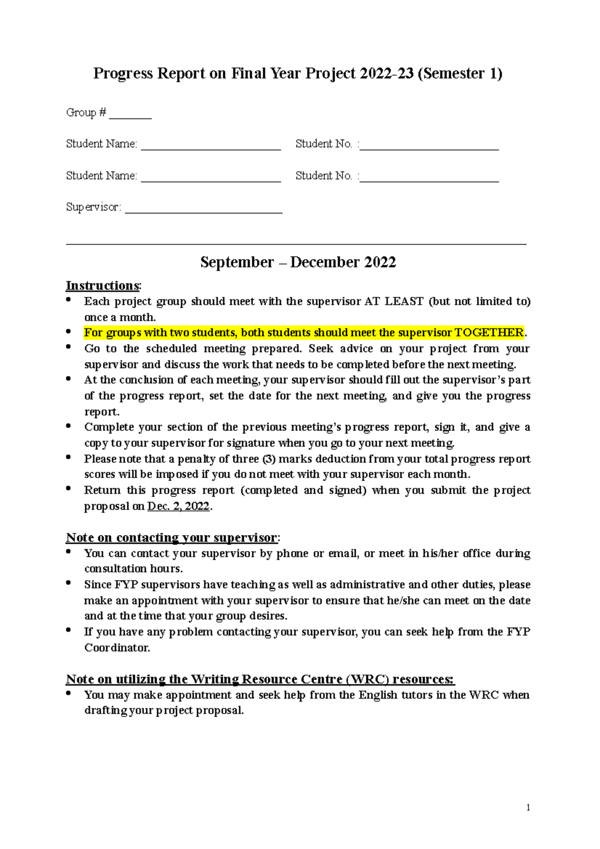 Progress Report template FYP 2022-23 Sem 1 - Progress Report on Final ...