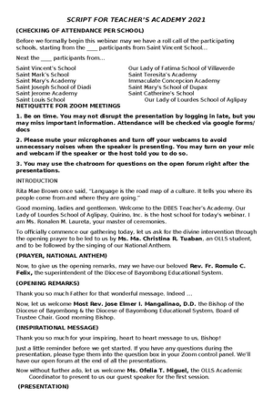 Script FOR THE English Month Culminating Activity - SCRIPT FOR THE ...