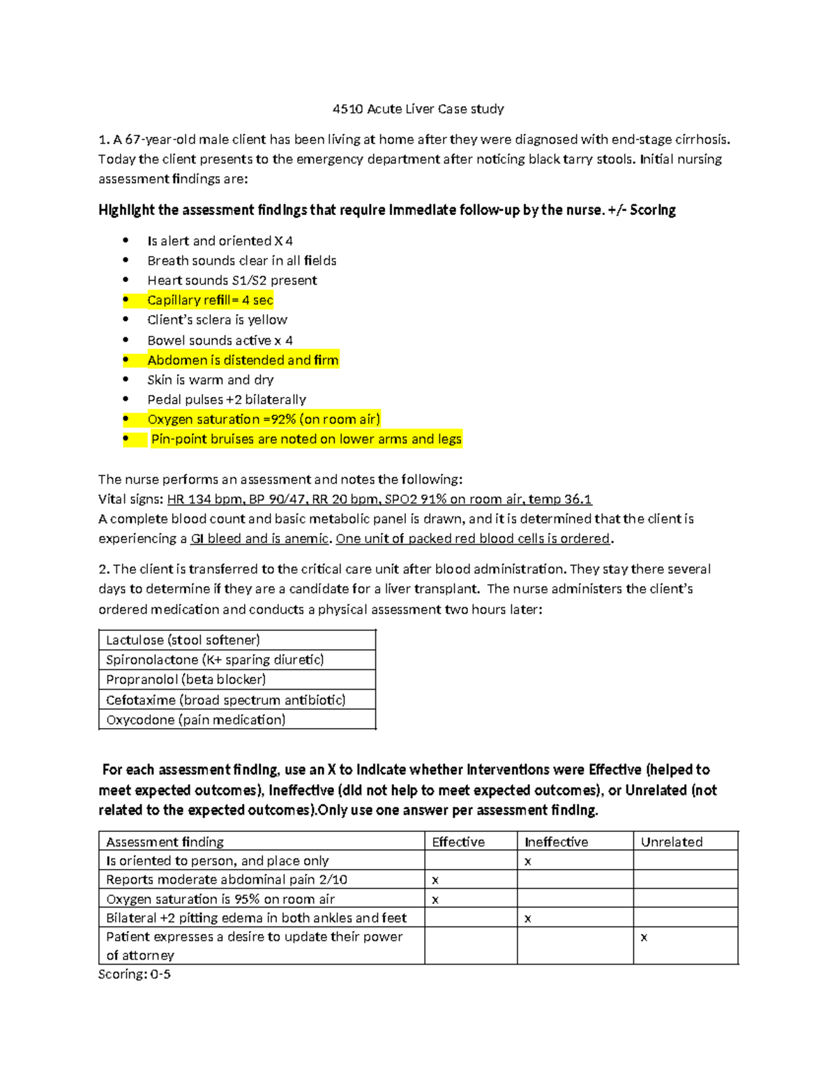 Case study for chronic liver disease - 4510 Acute Liver Case study A 67-year-old male client has ...