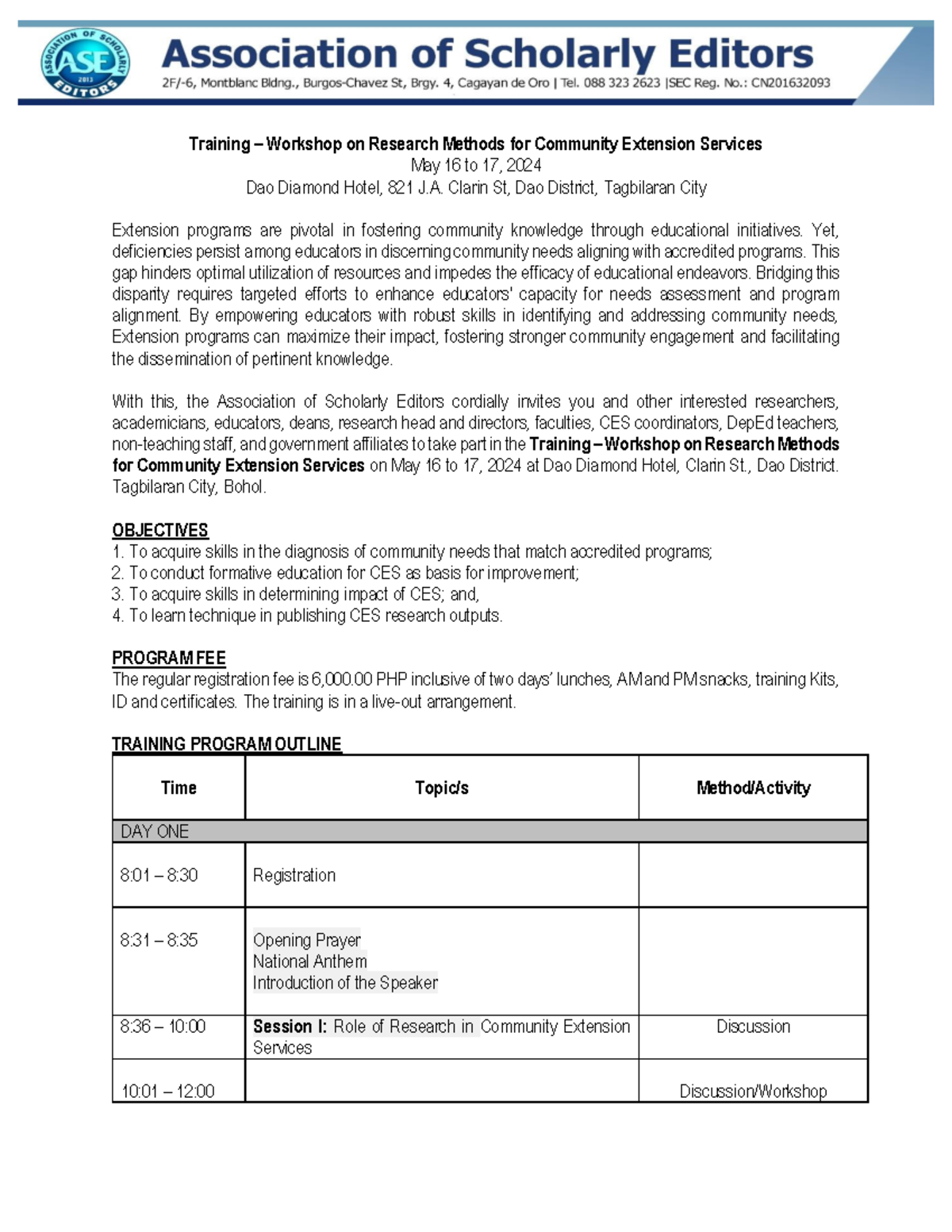 General-Invitation Community-Extension - Training – Workshop on ...