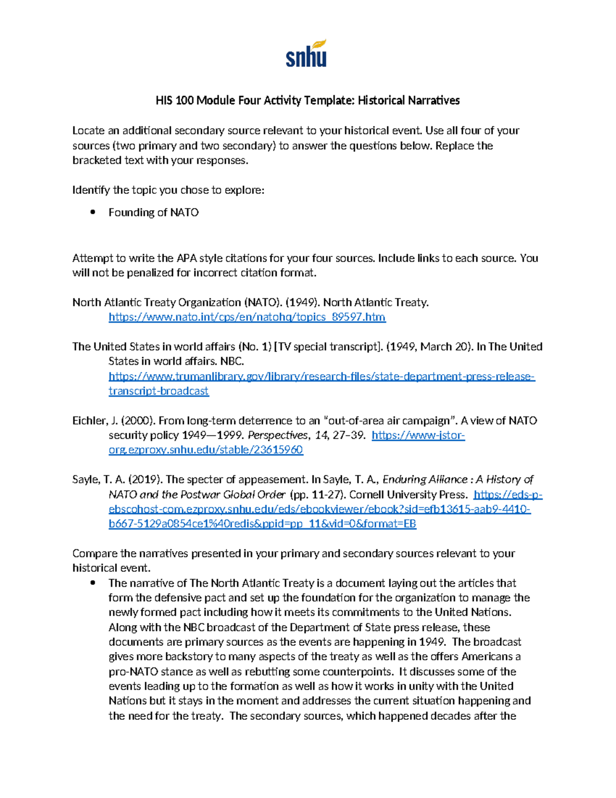 HIS 100 Module 4 Narratives - Stocker - HIS 100 Module Four Activity ...