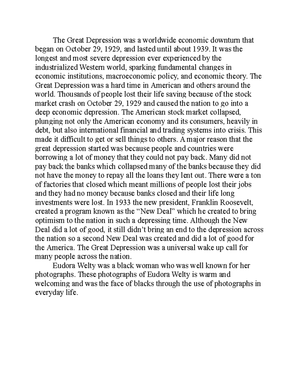 Great Depression Assignment - The Great Depression was a worldwide ...