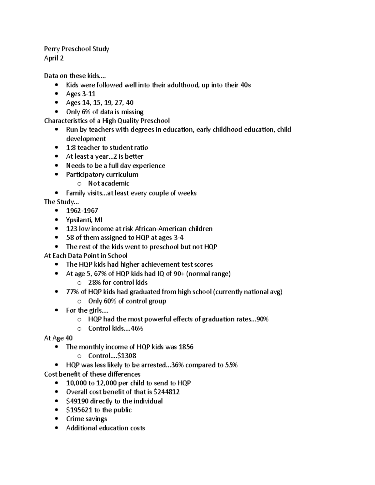 Perry Preschool Study - Madonna Riesenmy - Perry Preschool Study April ...