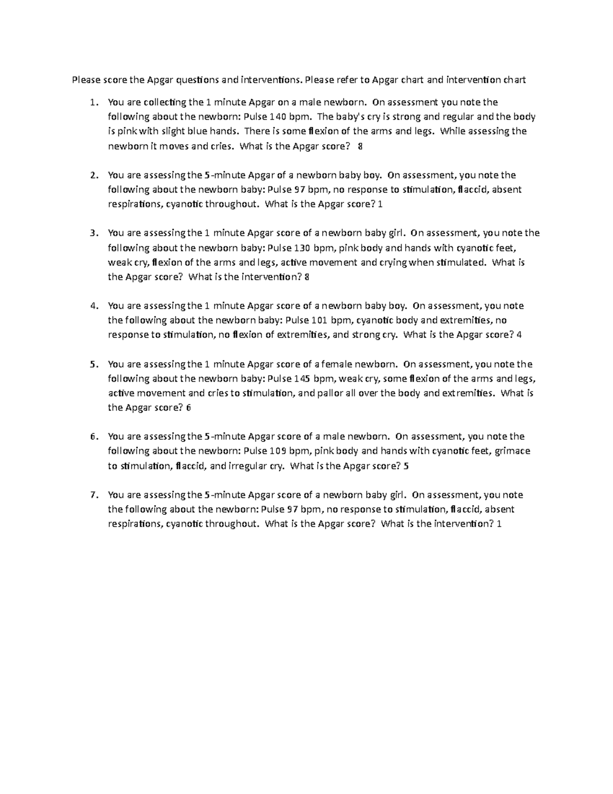 Apgar (11) - practice - Please score the Apgar questions and ...