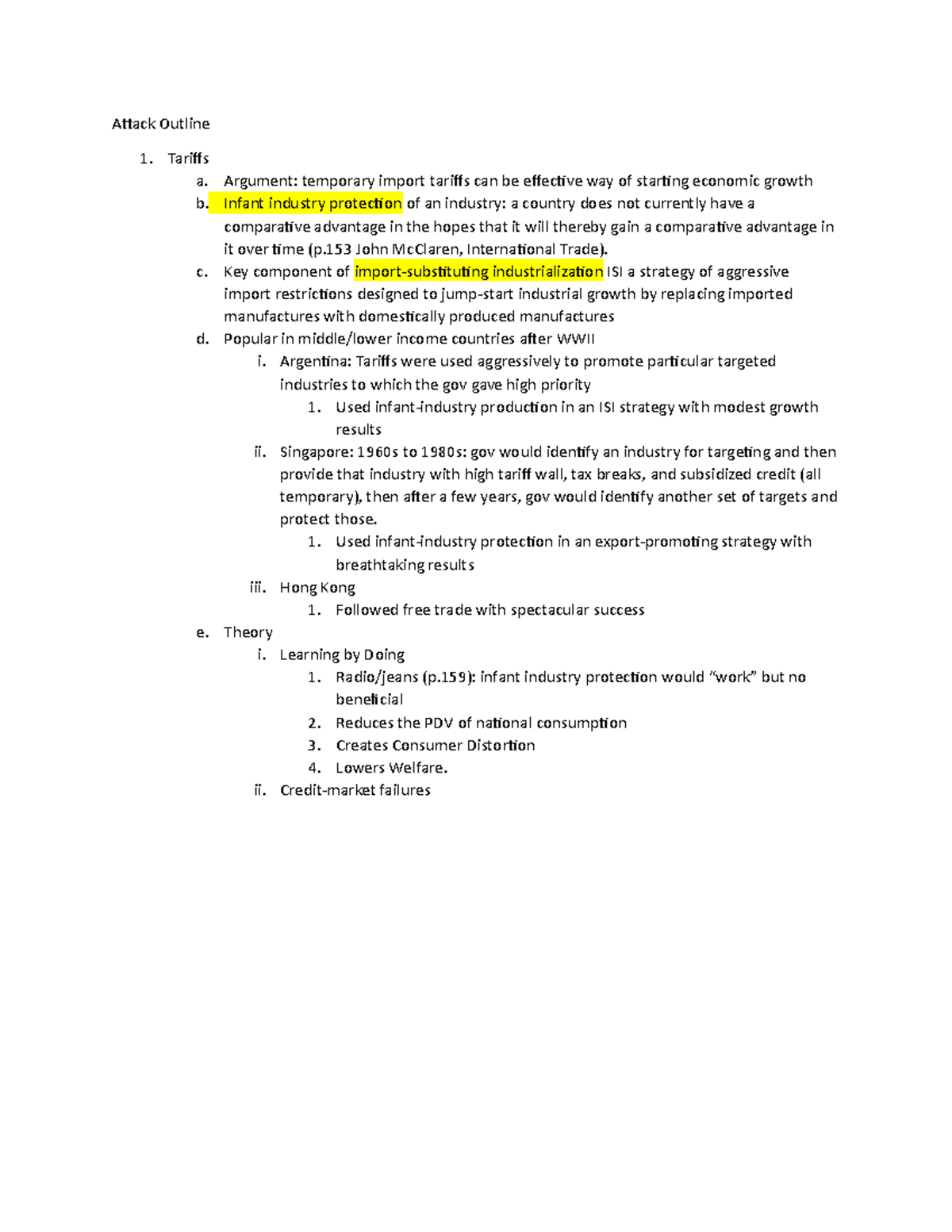 Attack Outline - Tariffs - Attack Outline Tariffs a. Argument ...