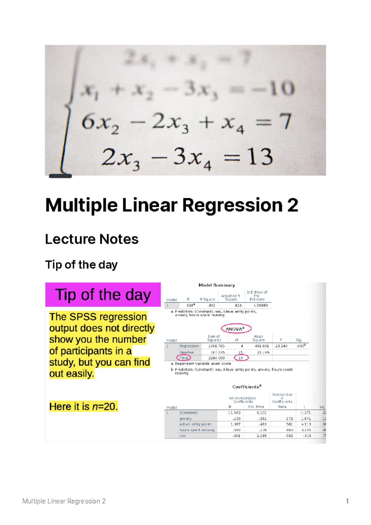 Multiple Linear Regression 2 - Multiple Linear Regression 2 Lecture ...