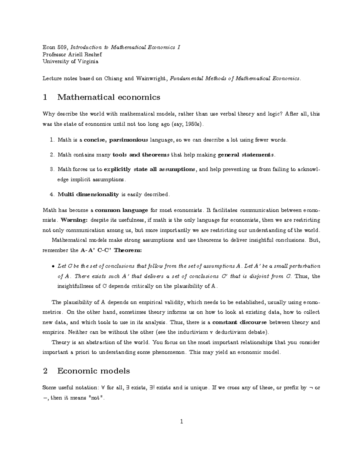 Idoc - student material - Econ 509, Introduction to Mathematical ...