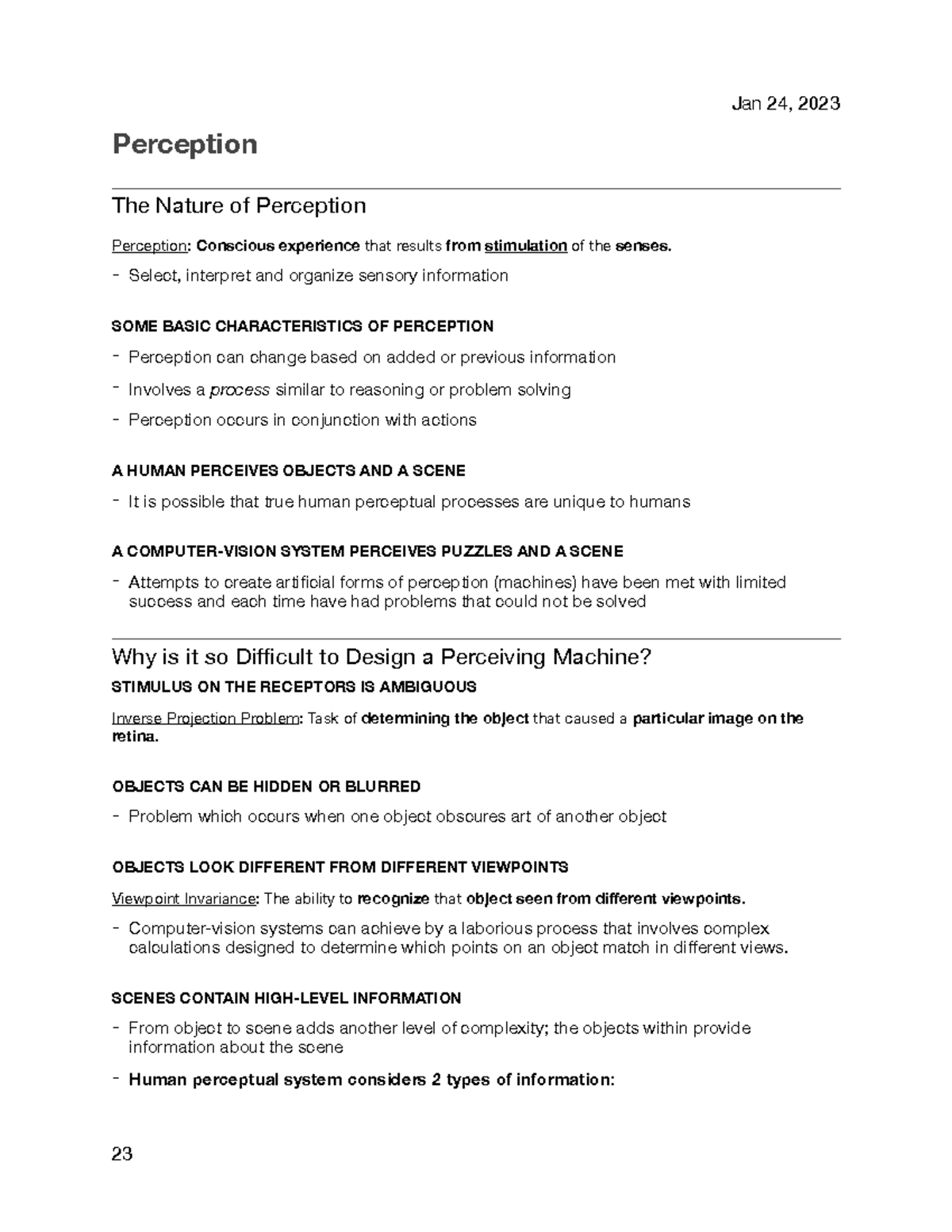 Perception (3) (PSYC 3580) - Perception The Nature of Perception ...