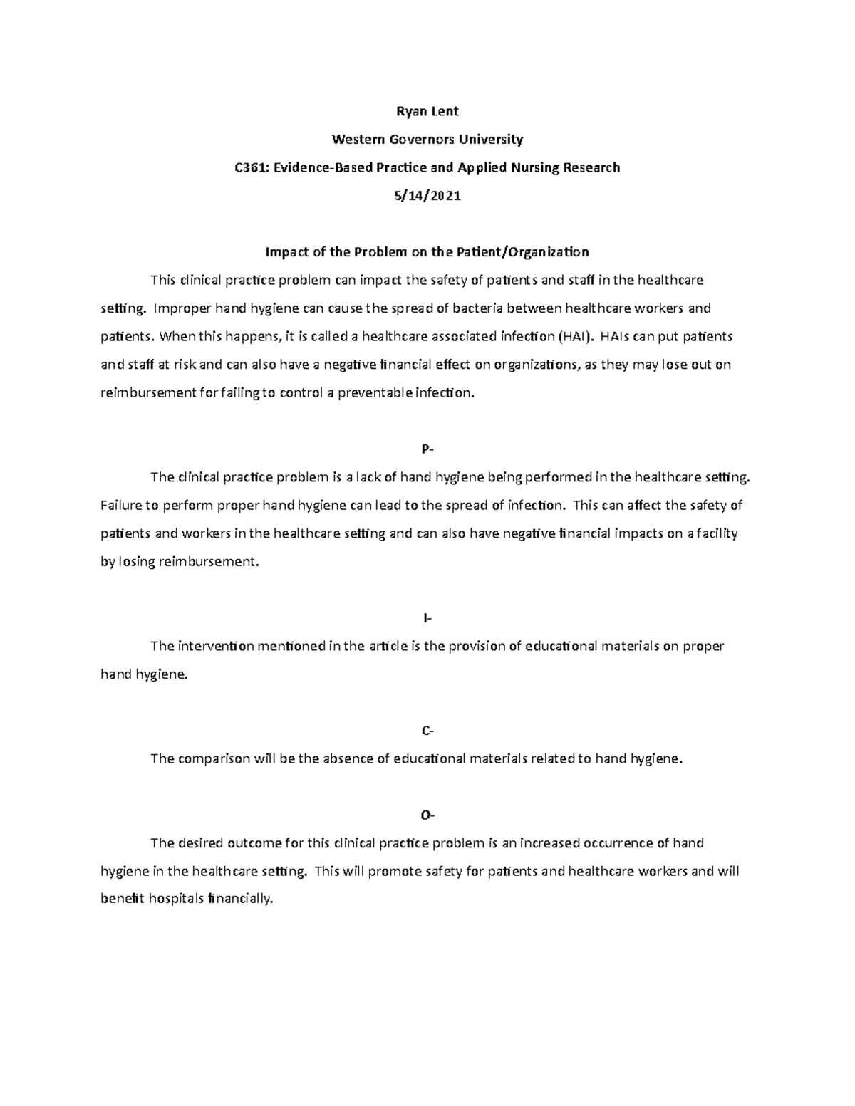 C361 Task 1 Ryan Lent - another assignment from wgu western governors ...