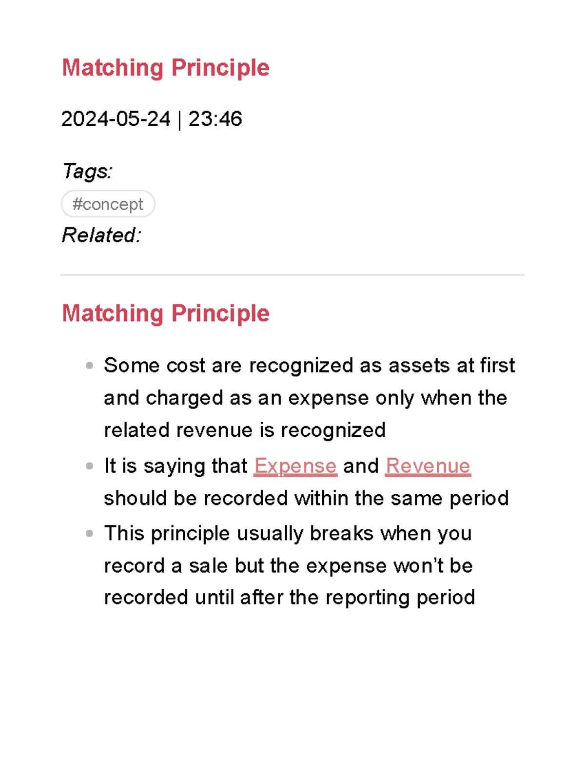 Matching Principle - note - Accounting - Matching Principle 2024-05-24 ...