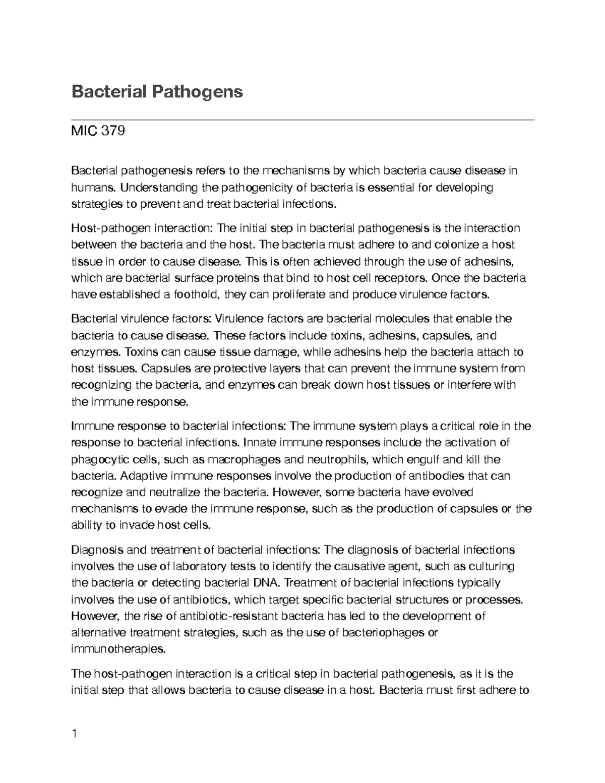 Bacterial Pathogens Notes - Bacterial Pathogens MIC 379 Bacterial ...