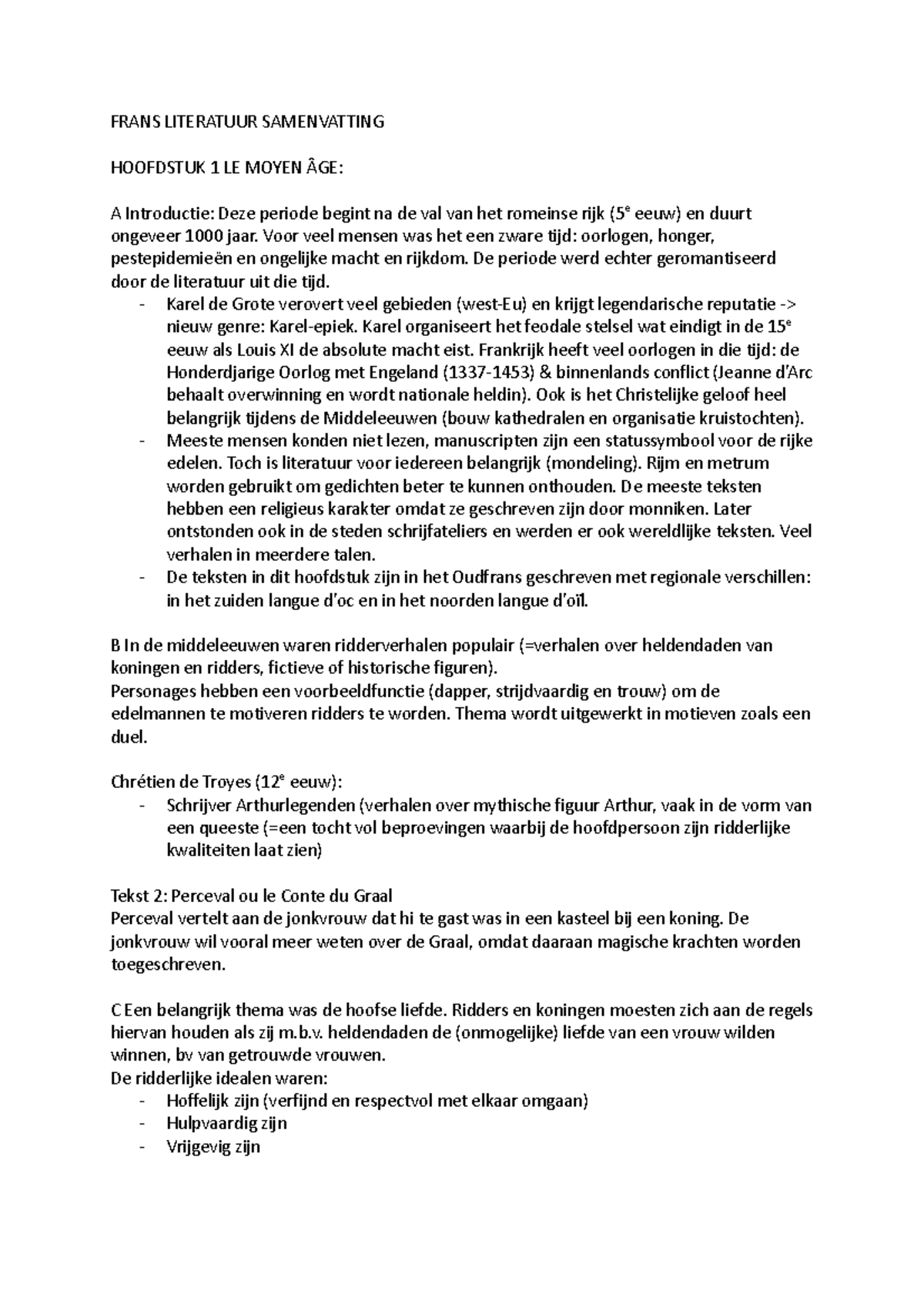Frans literatuur samenvatting - FRANS LITERATUUR SAMENVATTING HOOFDSTUK ...