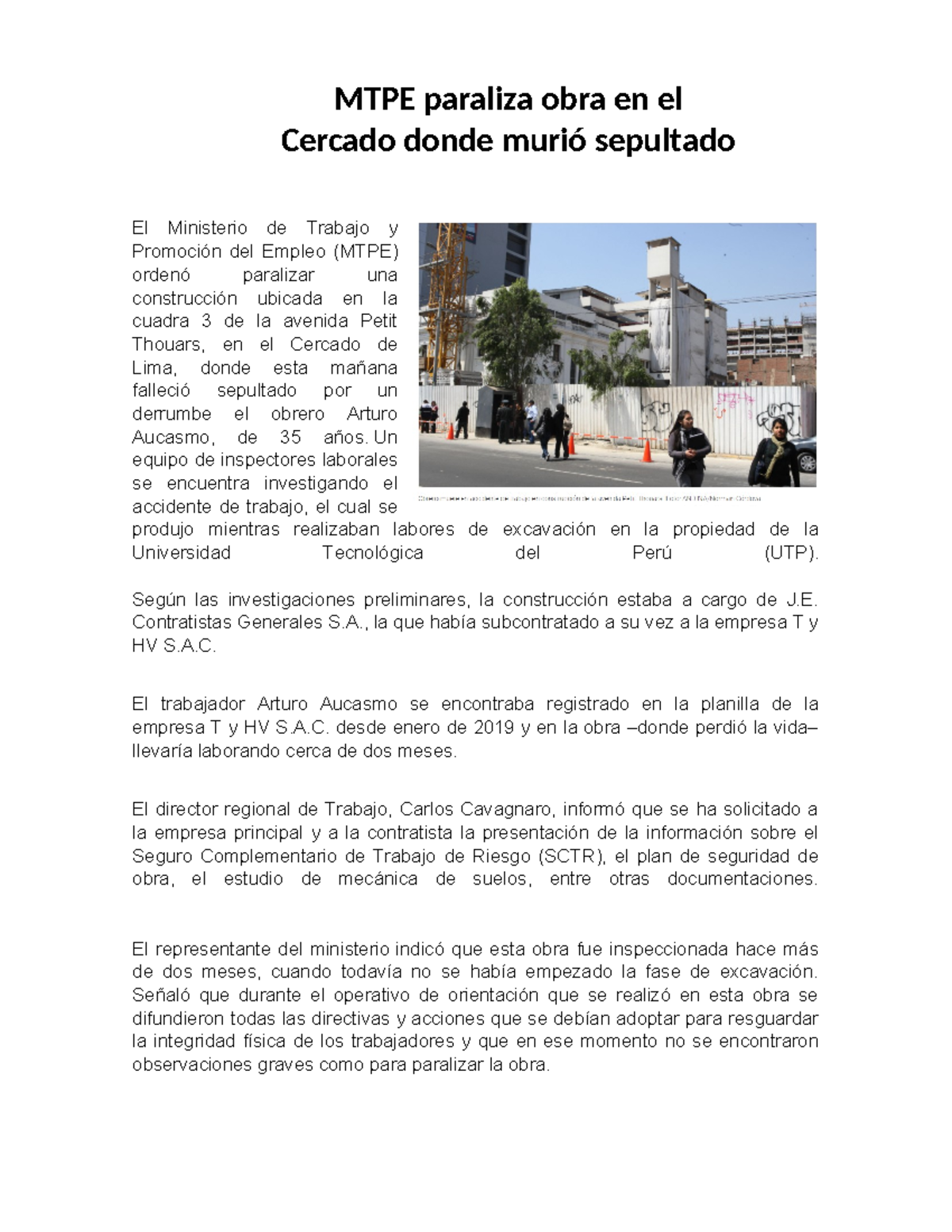 Caso dirigido - El Ministerio de Trabajo y Promoción del Empleo (MTPE ...