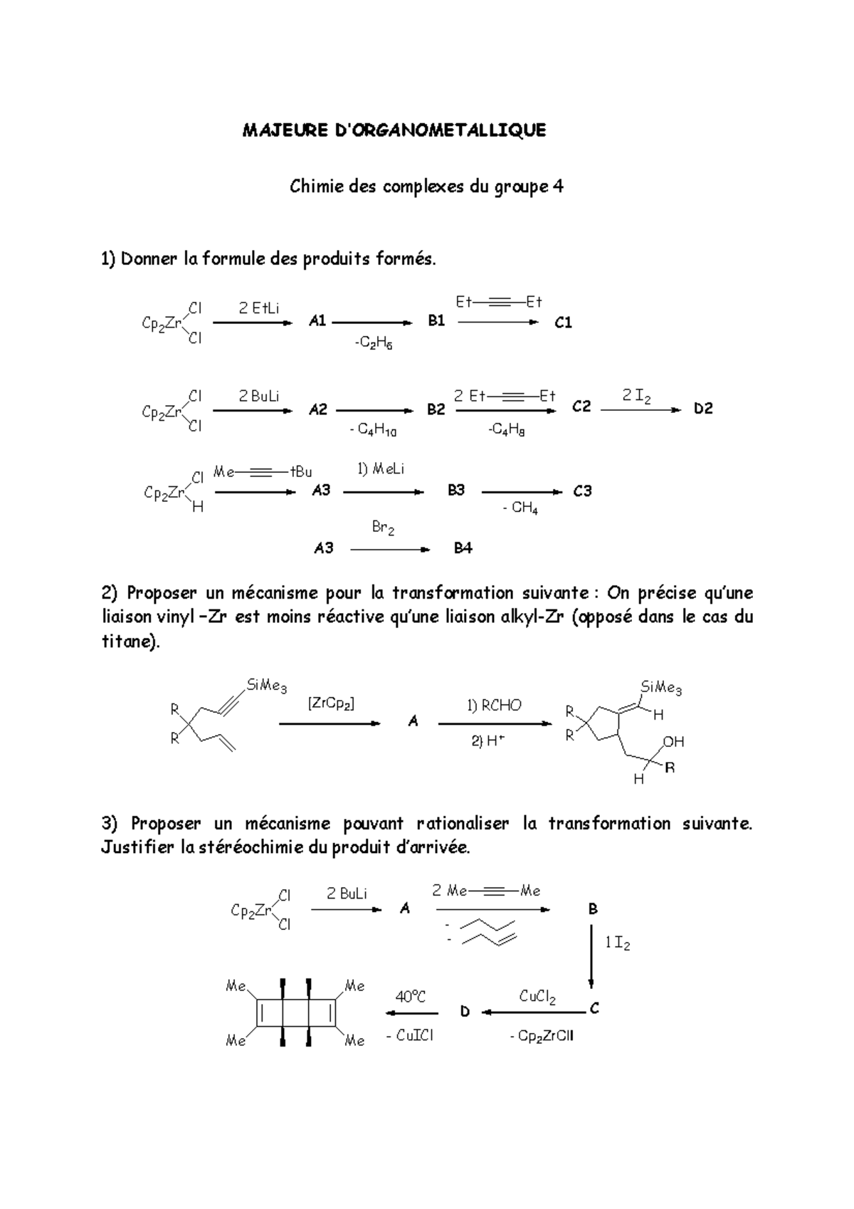 Contrôle 3 corrigé de chimie organométallique - - Studocu