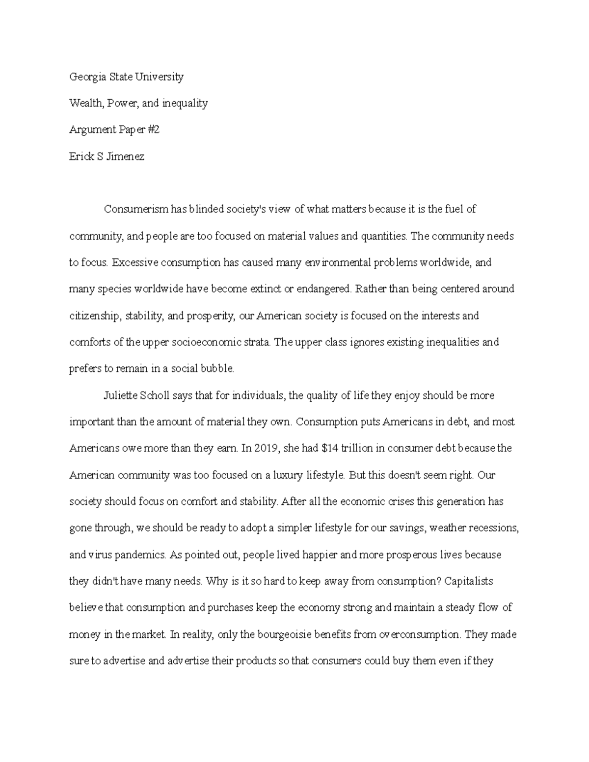 Argument Paper #2 GSU - Georgia State University Wealth, Power, and ...