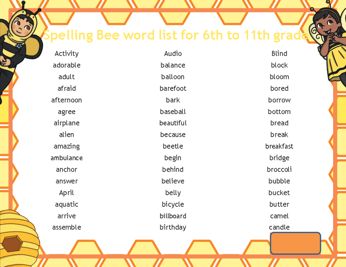 Inbound 7680079245603999410 - Spelling Bee word list for 6th to 11 th ...