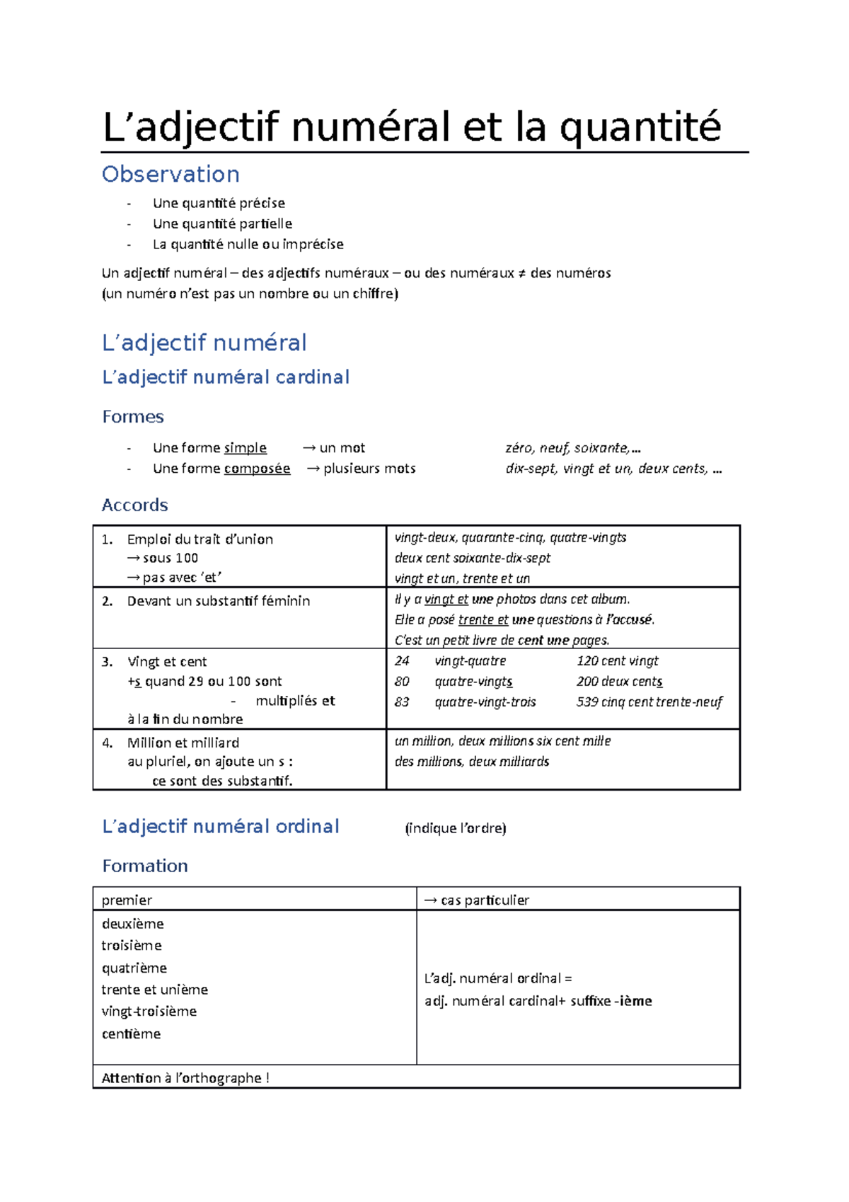 7. L'adjectif numéral et la quantité - L’adjectif numéral et la ...