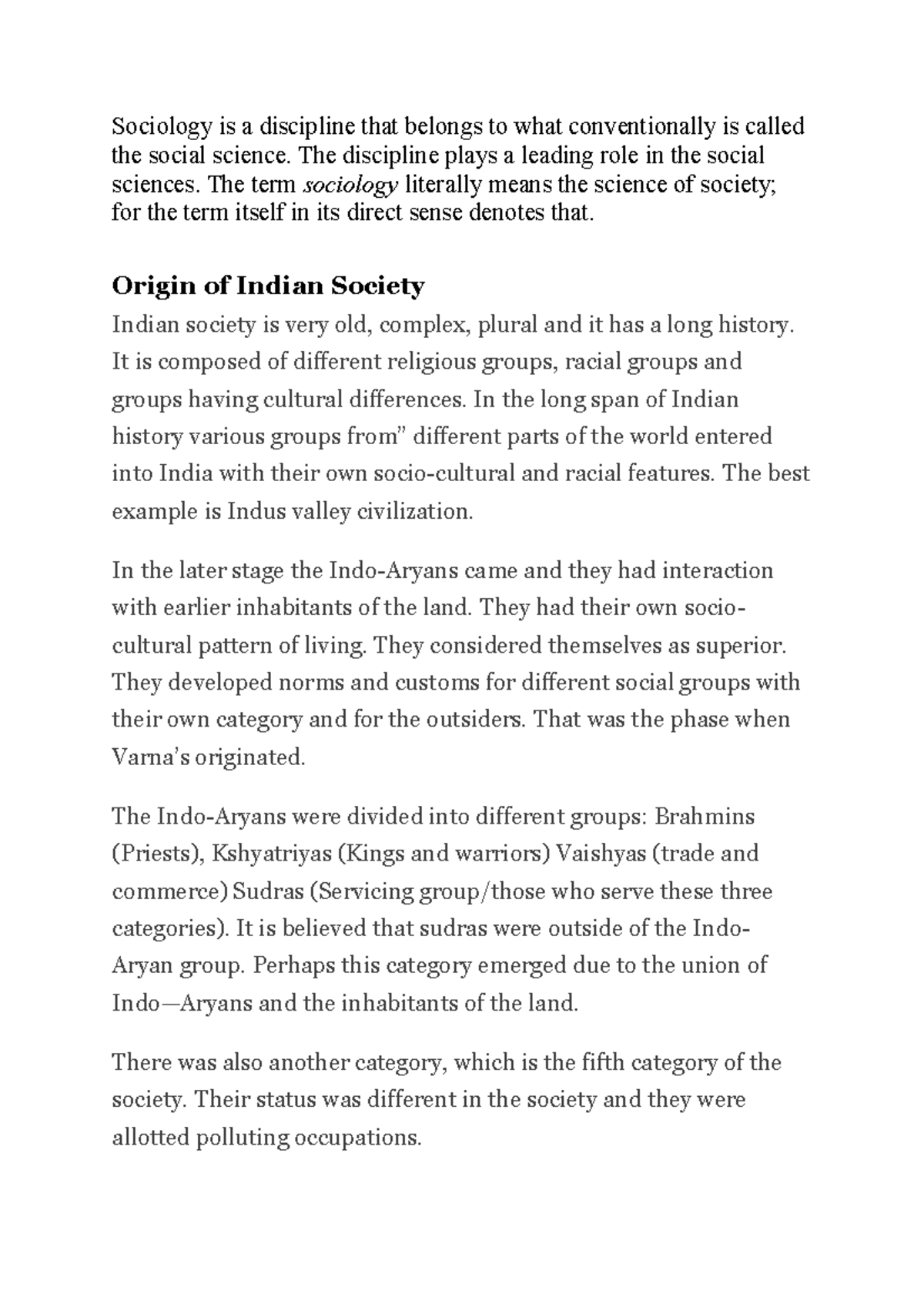 Sociology brief note - Notes for Social Science students - Sociology is ...