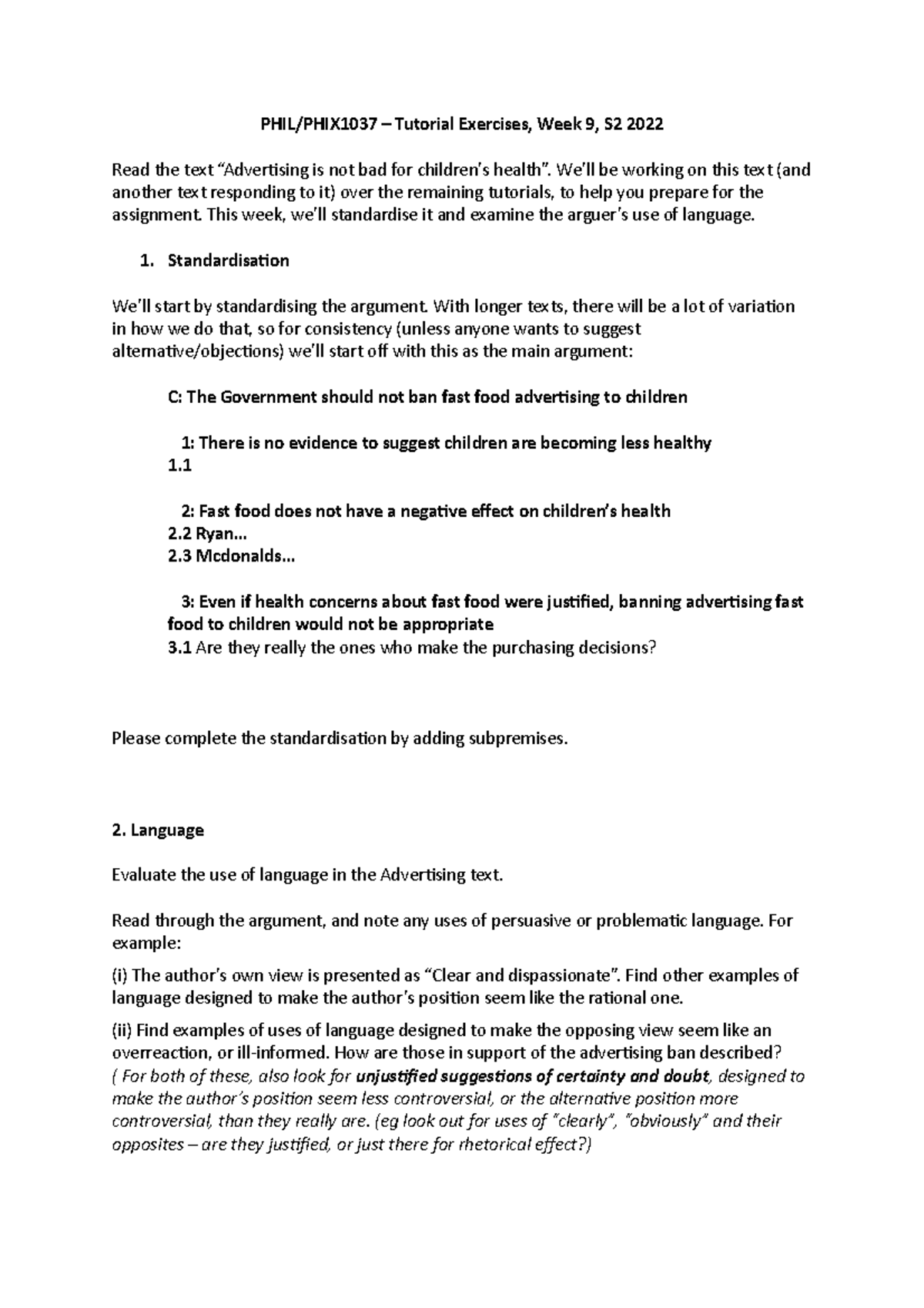 1037 Wk9 Tutorial Exercises s2 2022 - PHIL/PHIX1037 – Tutorial ...