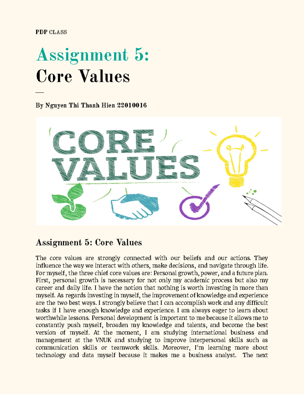 Assignment 5 Core Values Pdp Class Assignment 5 Core Values By 3271