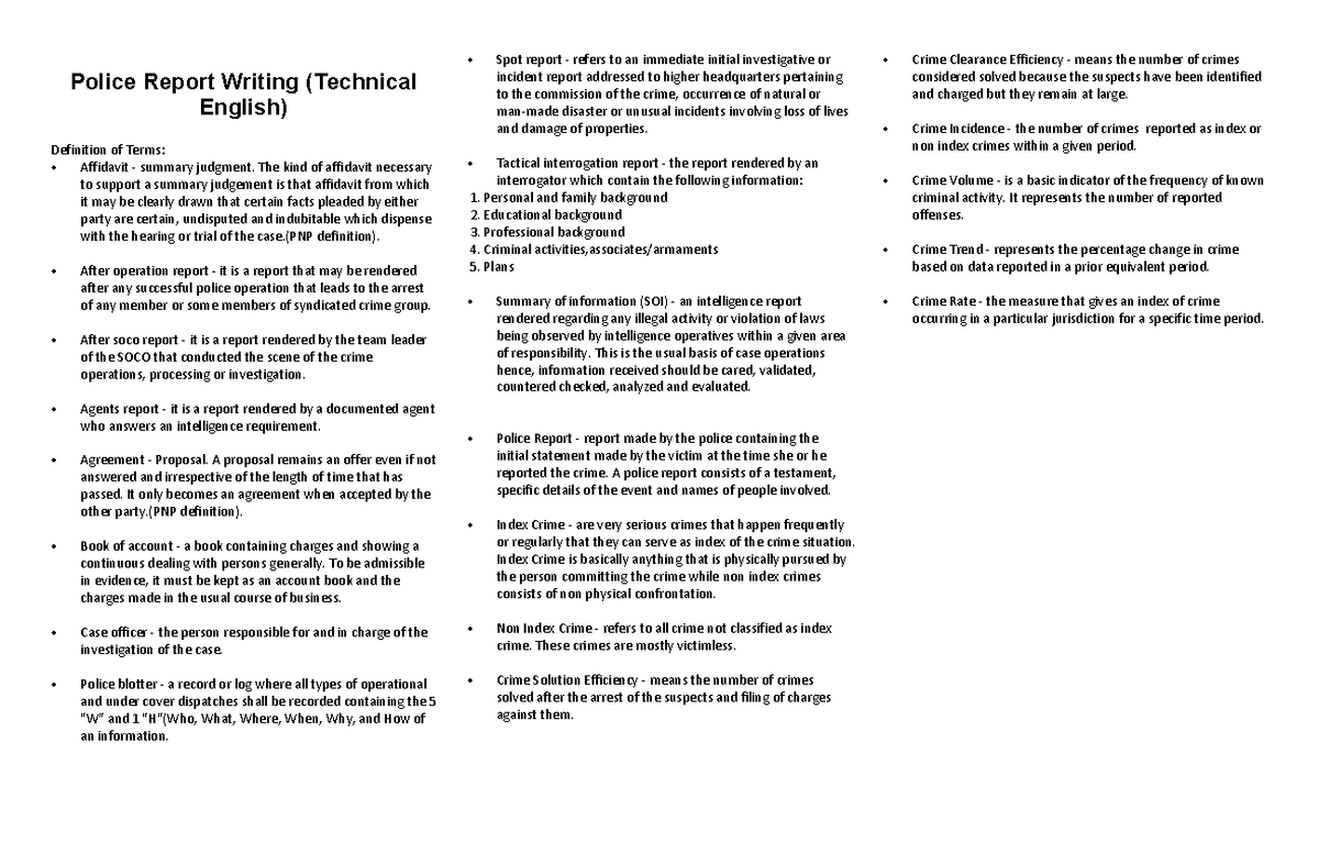Police Report Writing Criminal Sociology - Police Report Writing ...