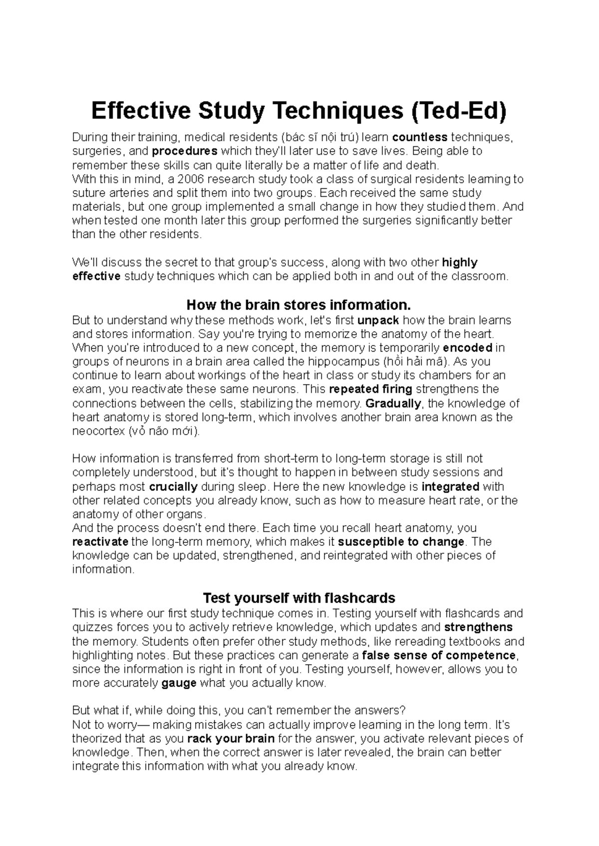 Effective Study Techniques from Ted-Ed (in class) - Effective Study ...