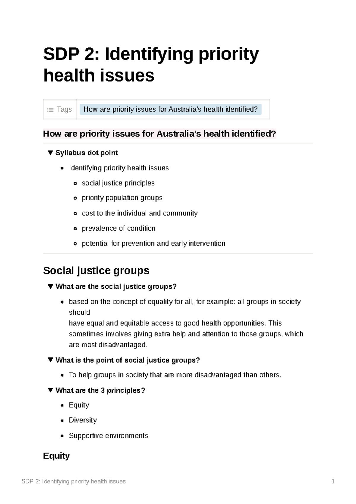 SDP 2 Identifying priority health issues - This sometimes involves ...