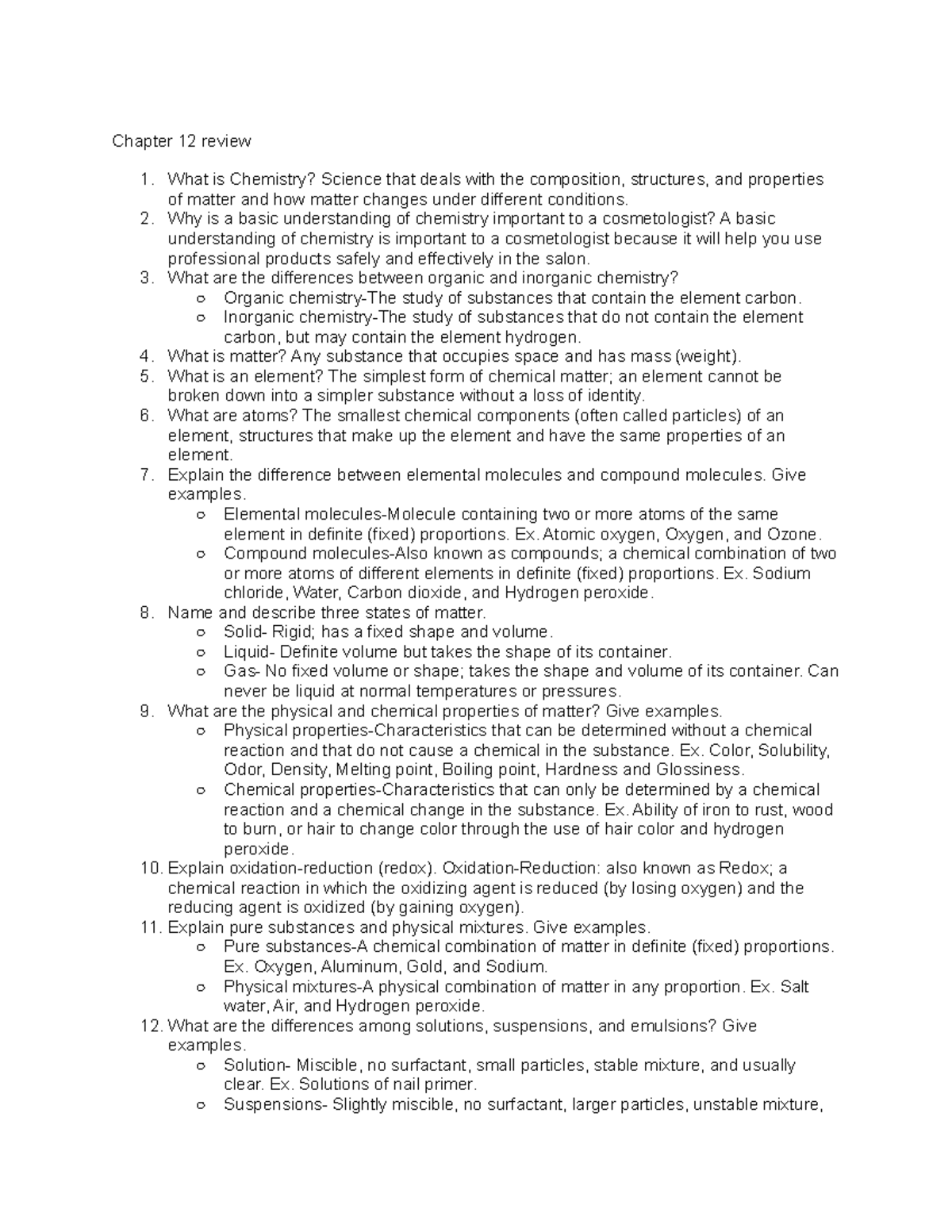Chapter 12 review - Chapter 12 review What is Chemistry? Science that ...