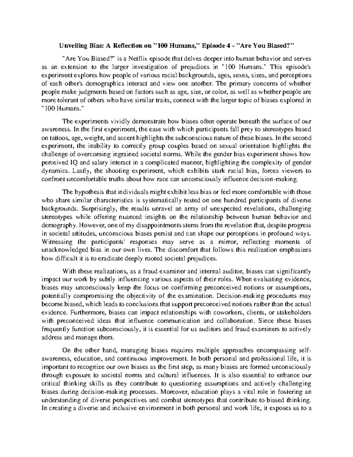 AUD1205 - Bias and Judgement - Unveiling Bias: A Reflection on "100 ...