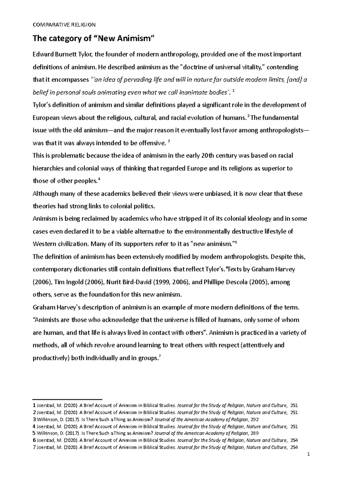 Com Rel Final Paper - The category of “New Animism” Edward Burnett ...