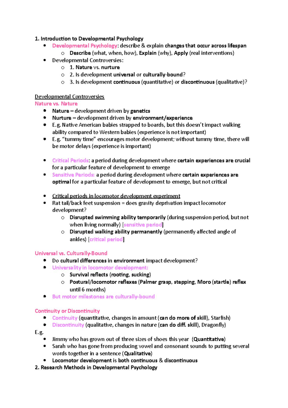 Developmental Psychology Lecture Notes - 1. Introduction to ...