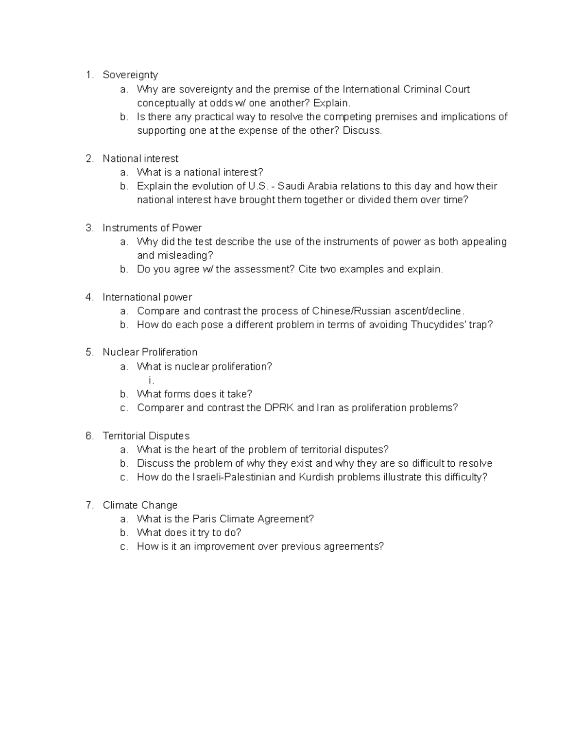 final exam review - Sovereignty a. Why are sovereignty and the premise ...