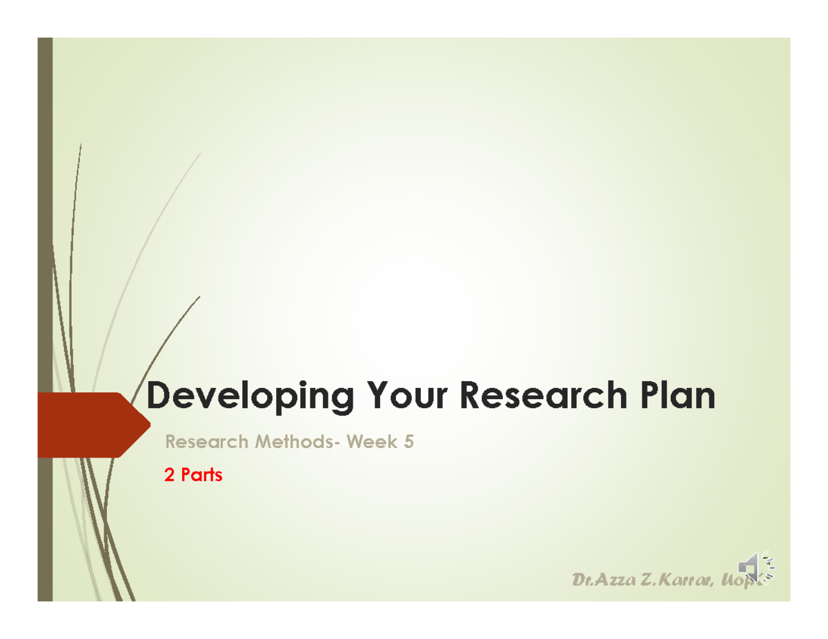 Developing Your reseach Plan - DSR - Developing Your Research Plan ...