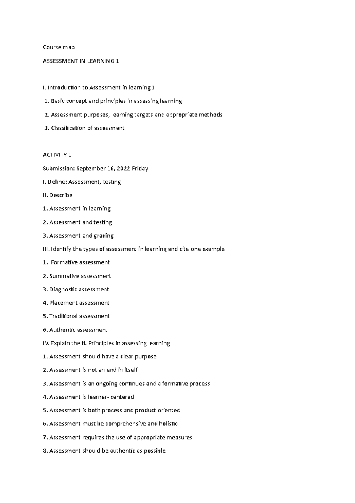 Assesment 1 - assignment - Course map ASSESSMENT IN LEARNING 1 I ...