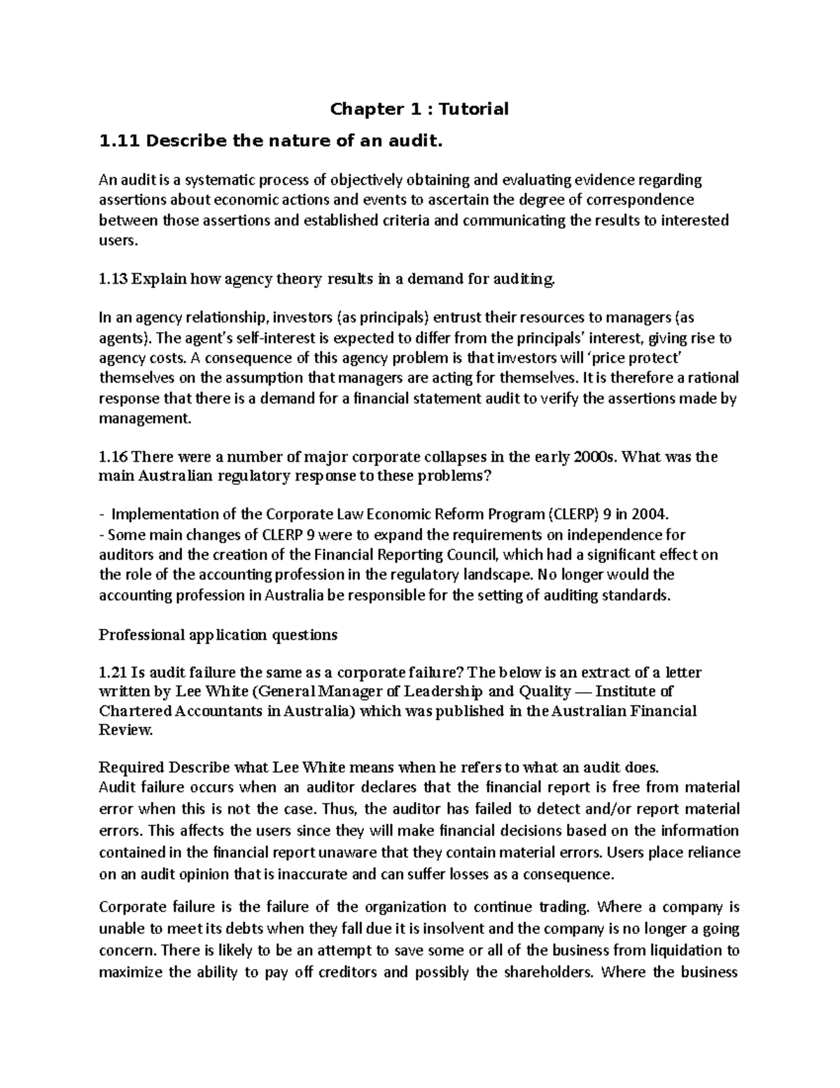 Chapter 1 - tutorial - Chapter 1 : Tutorial 1 Describe the nature of an ...