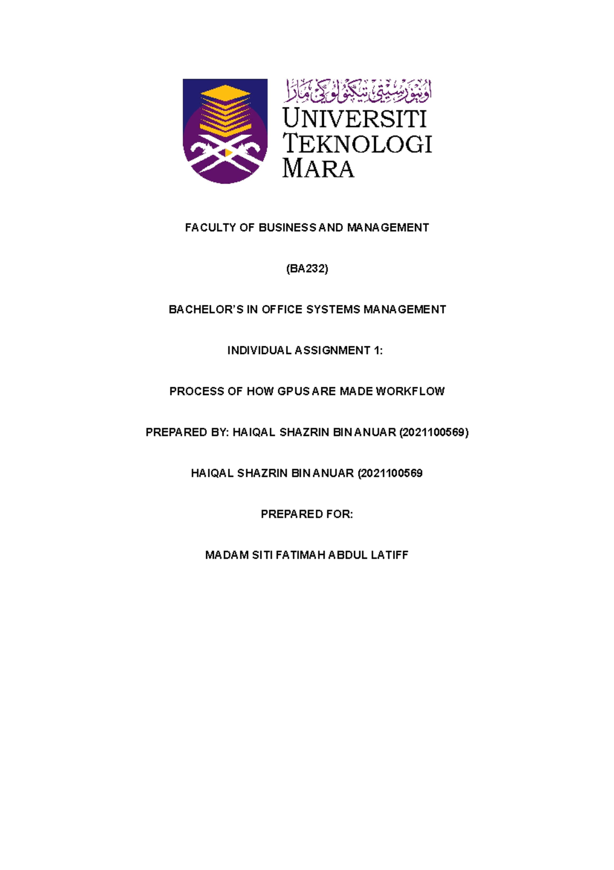 Assignment 1 flowchart - administrative operation system - UiTM - Studocu