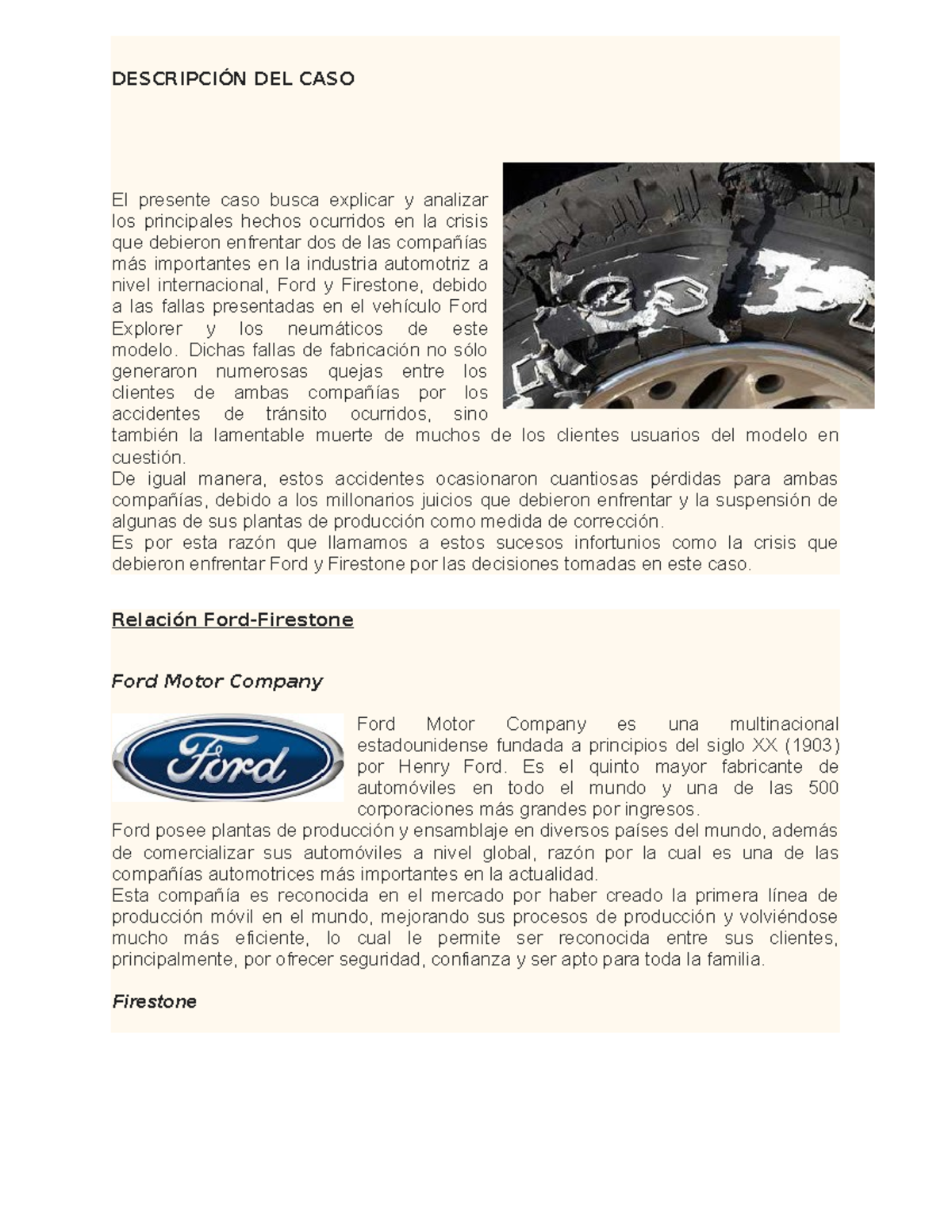 Caso Ford-Firestone - DESCRIPCIÓN DEL CASO El presente caso busca ...