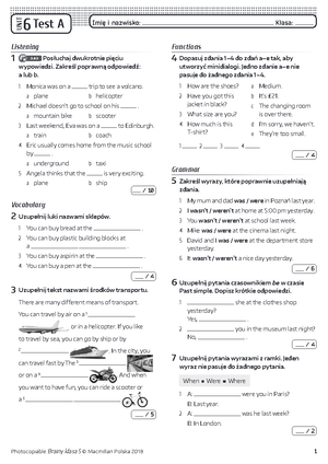 Junior Explorer 5 Unit 1 Test A group 1 - Junior Explorer 5 Unit 1 Test ...