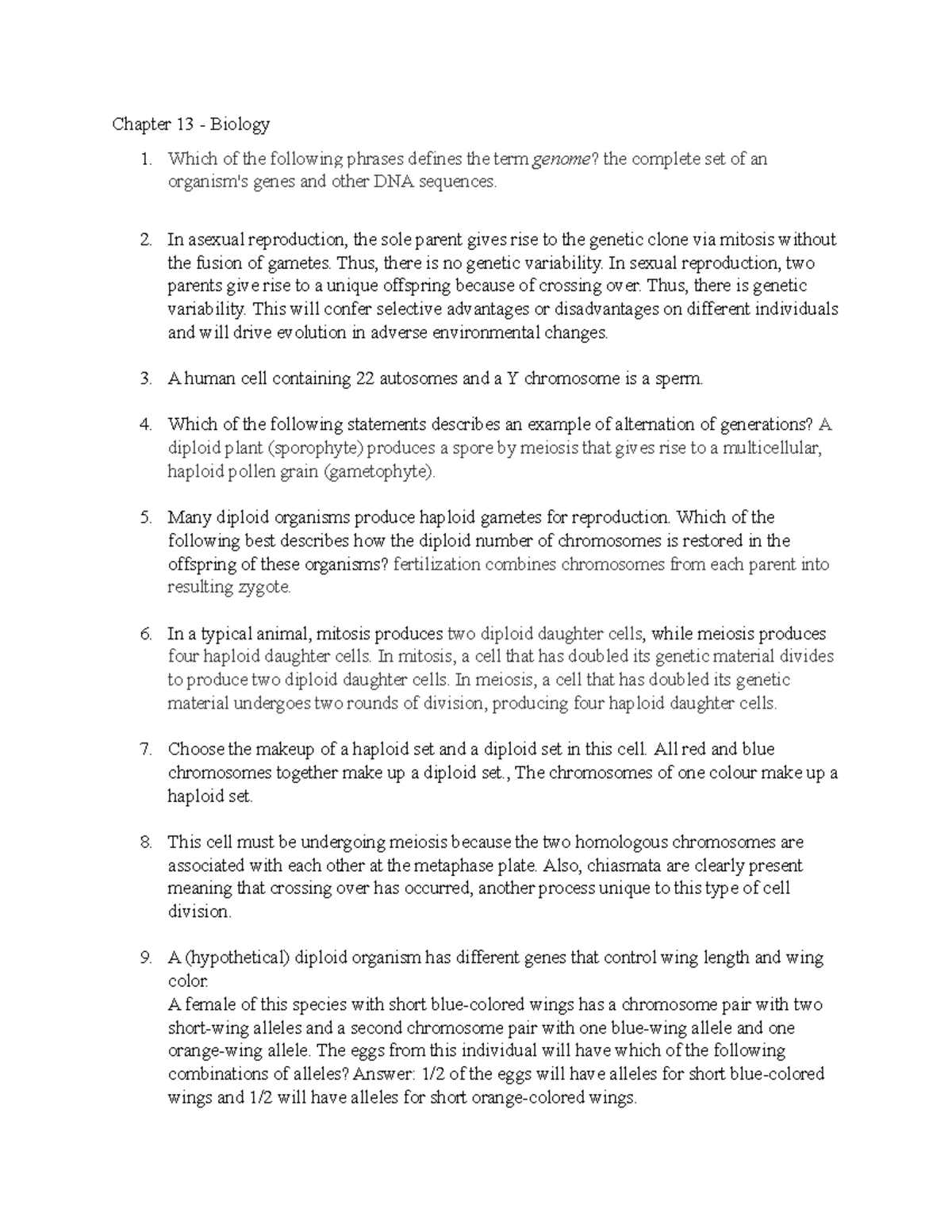 Biology Chapter 13 - Chapter 13 - Biology Which of the following ...