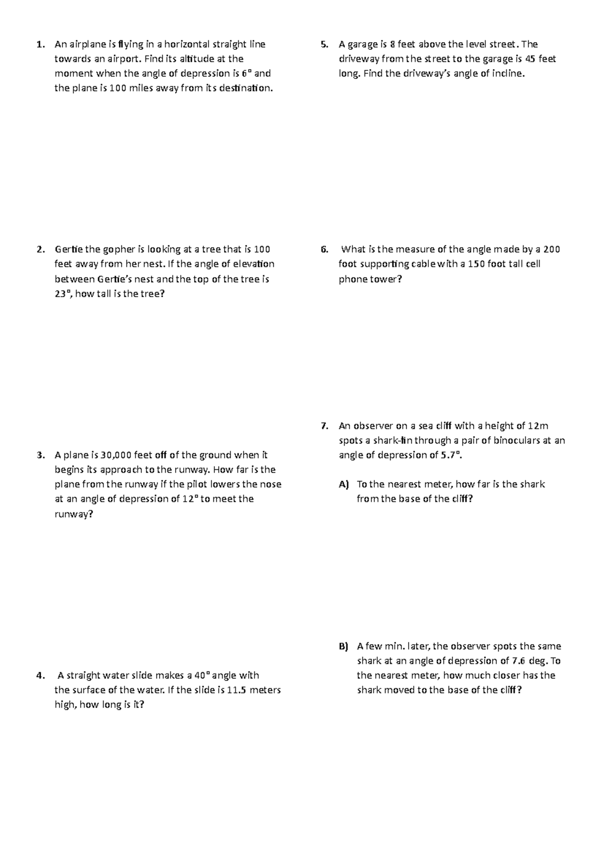 Angle of dep and elev sample prob - An airplane is flying in a ...
