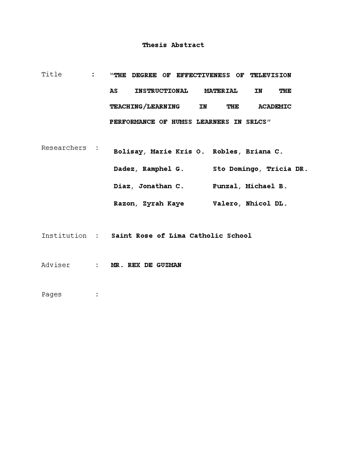 Thesis Abstract and acknowledgement sample in research - Thesis ...