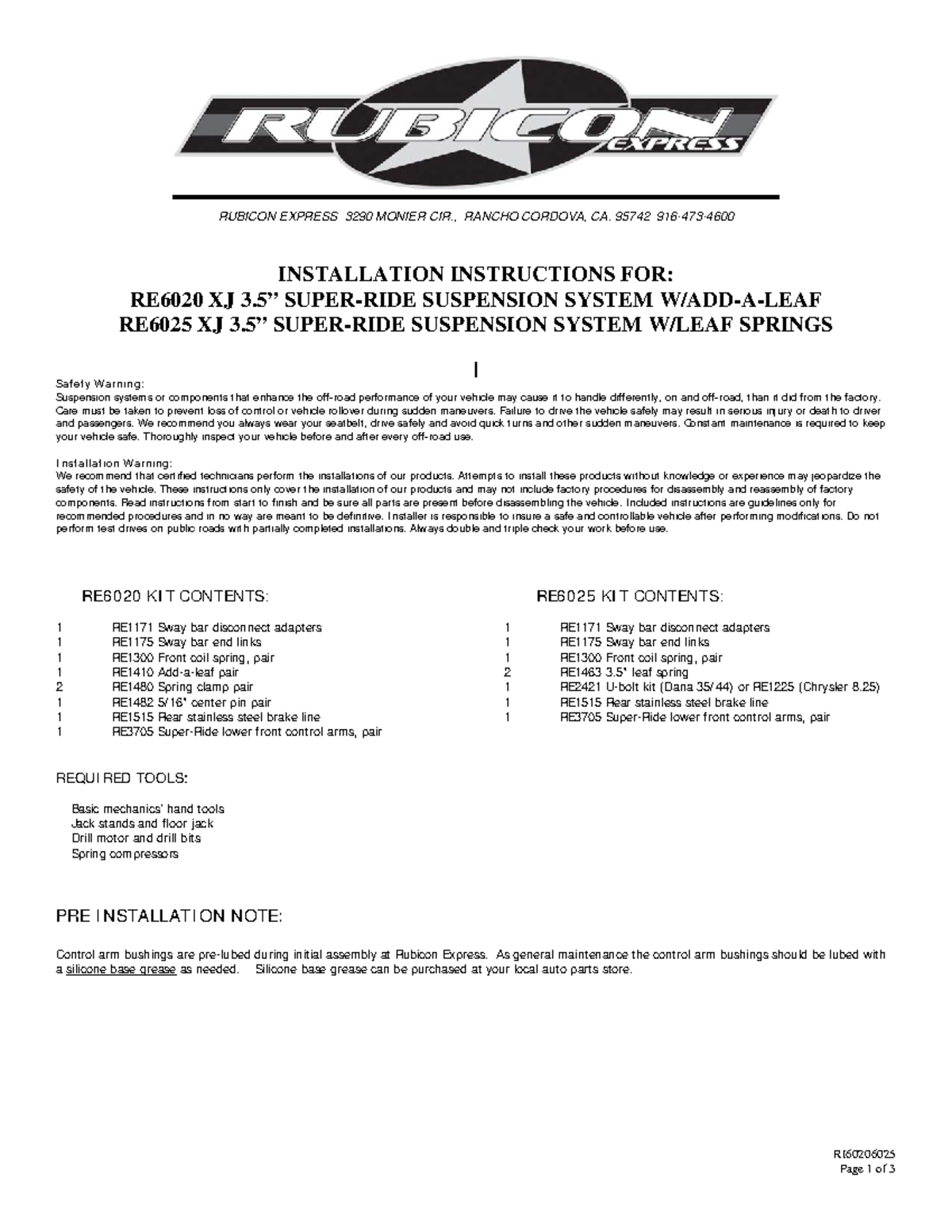 Rub re6020t - details - RUBICON EXPRESS 3290 MONIER CIR., RANCHO ...