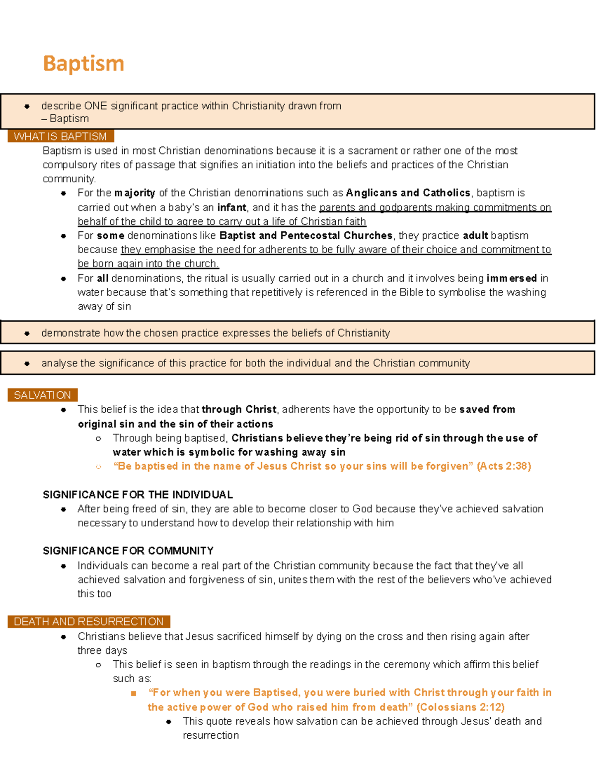 Baptism Notes - Baptism describe ONE significant practice within ...