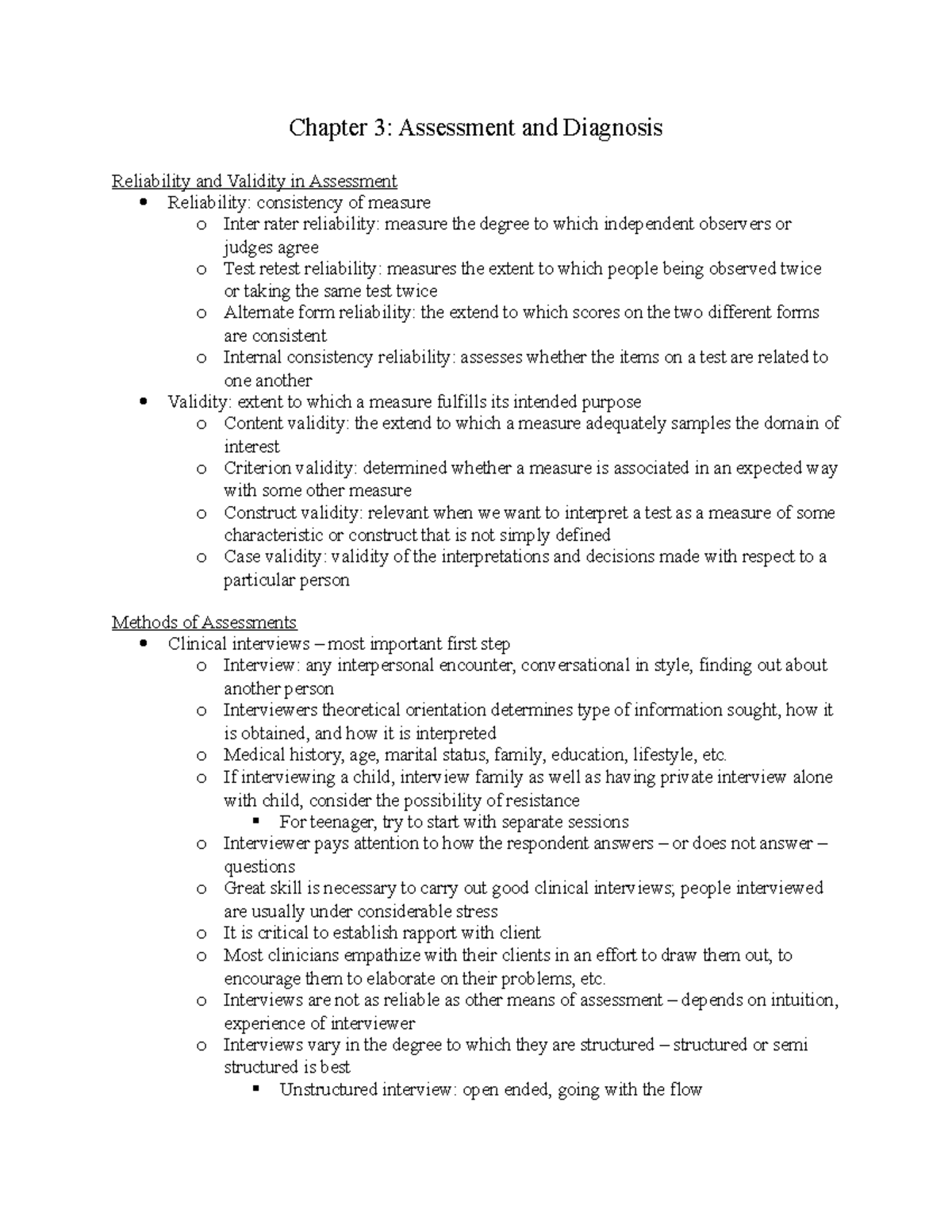 Chapter 3 - Chapter 3: Assessment and Diagnosis Reliability and ...
