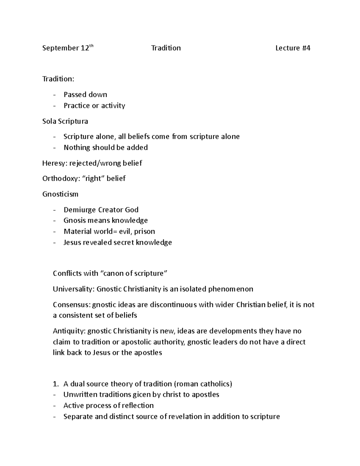 Theo #4 - Lecture notes on Tradition and Scripture - September 12th ...