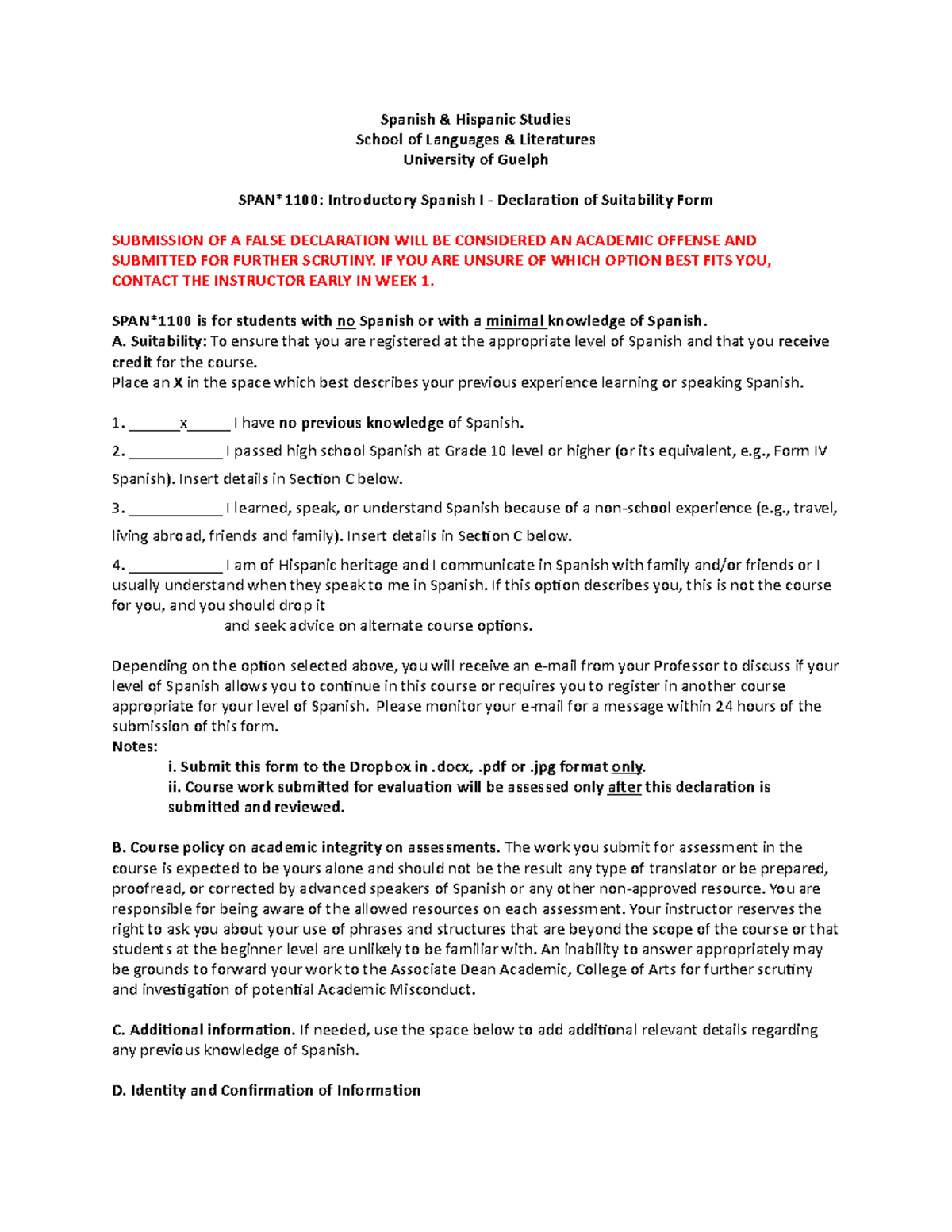 Declaration of Suitability F22 - Spanish & Hispanic Studies School of ...