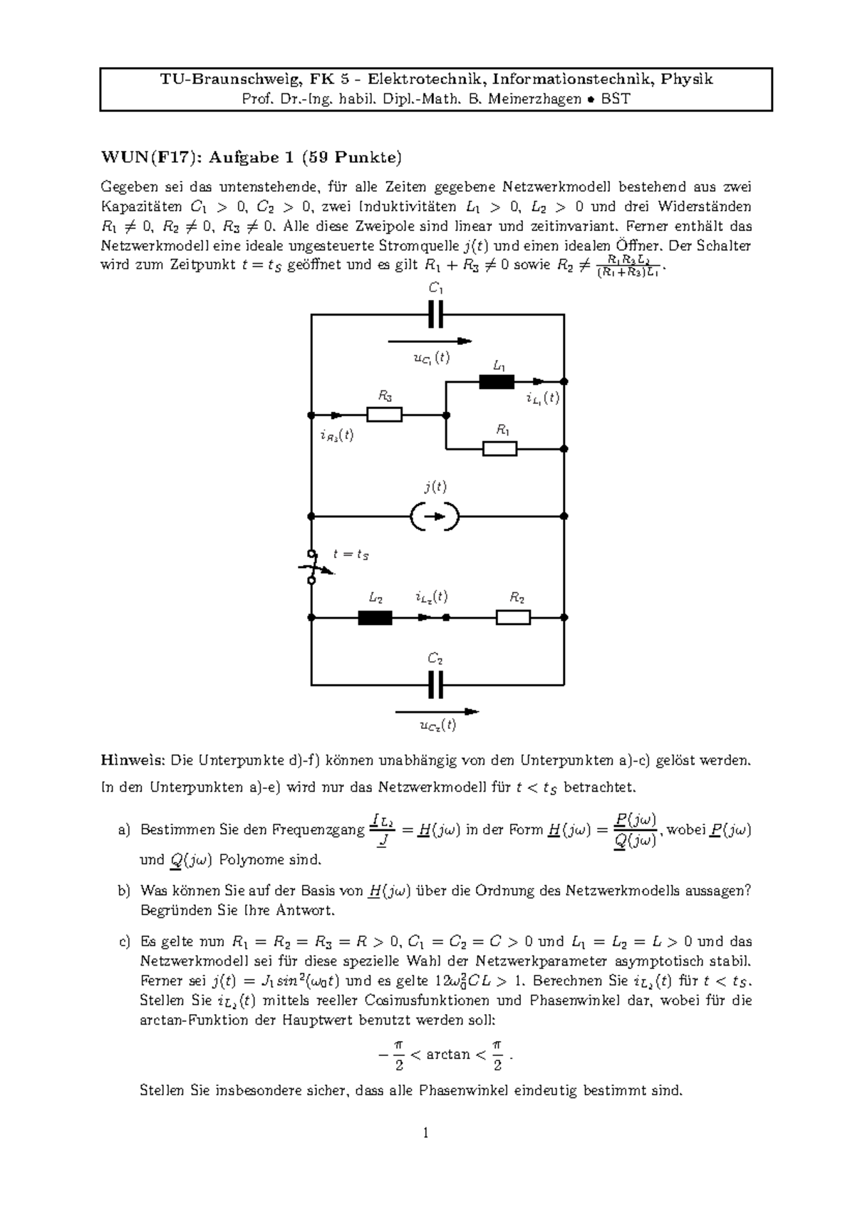 Klausur Wintersemester 2016/2017, Fragen - TU-Braunschweig, FK 5 - Elektrotechnik, - Studocu