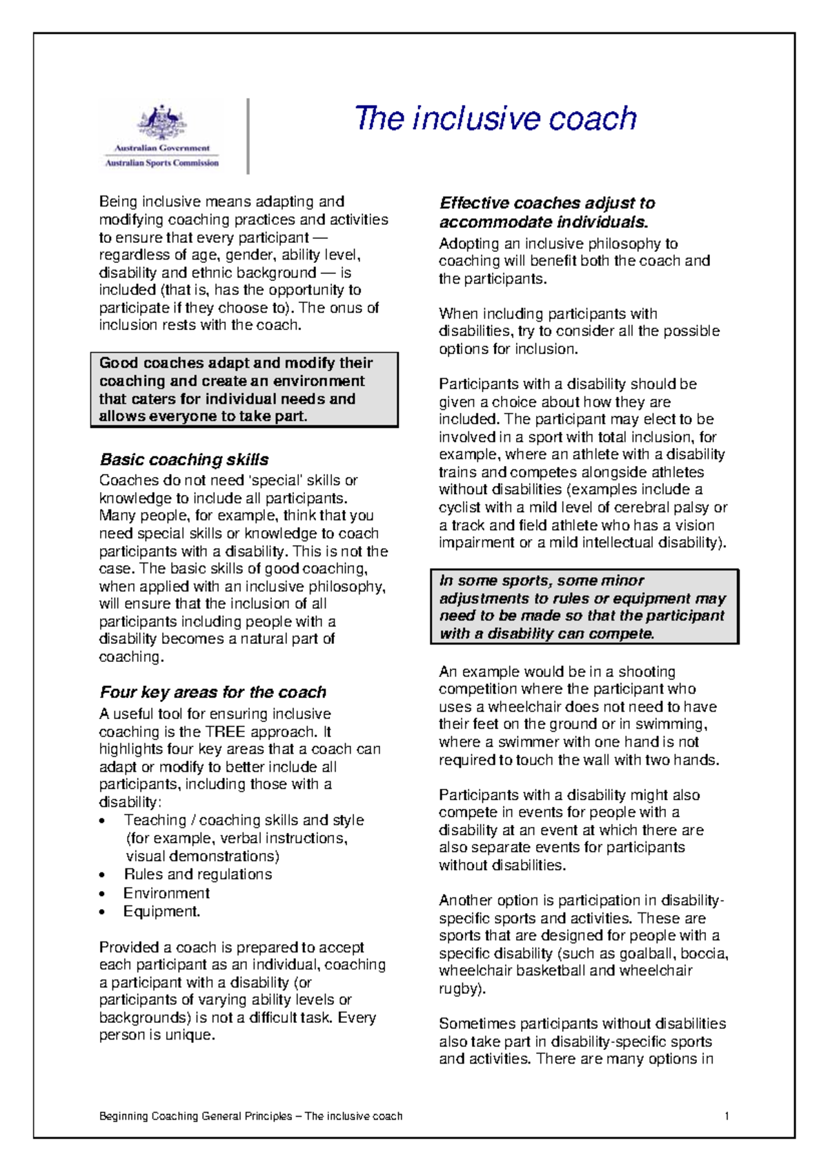 Inclusive coach - factsheet - The inclusive coach Being inclusive means ...