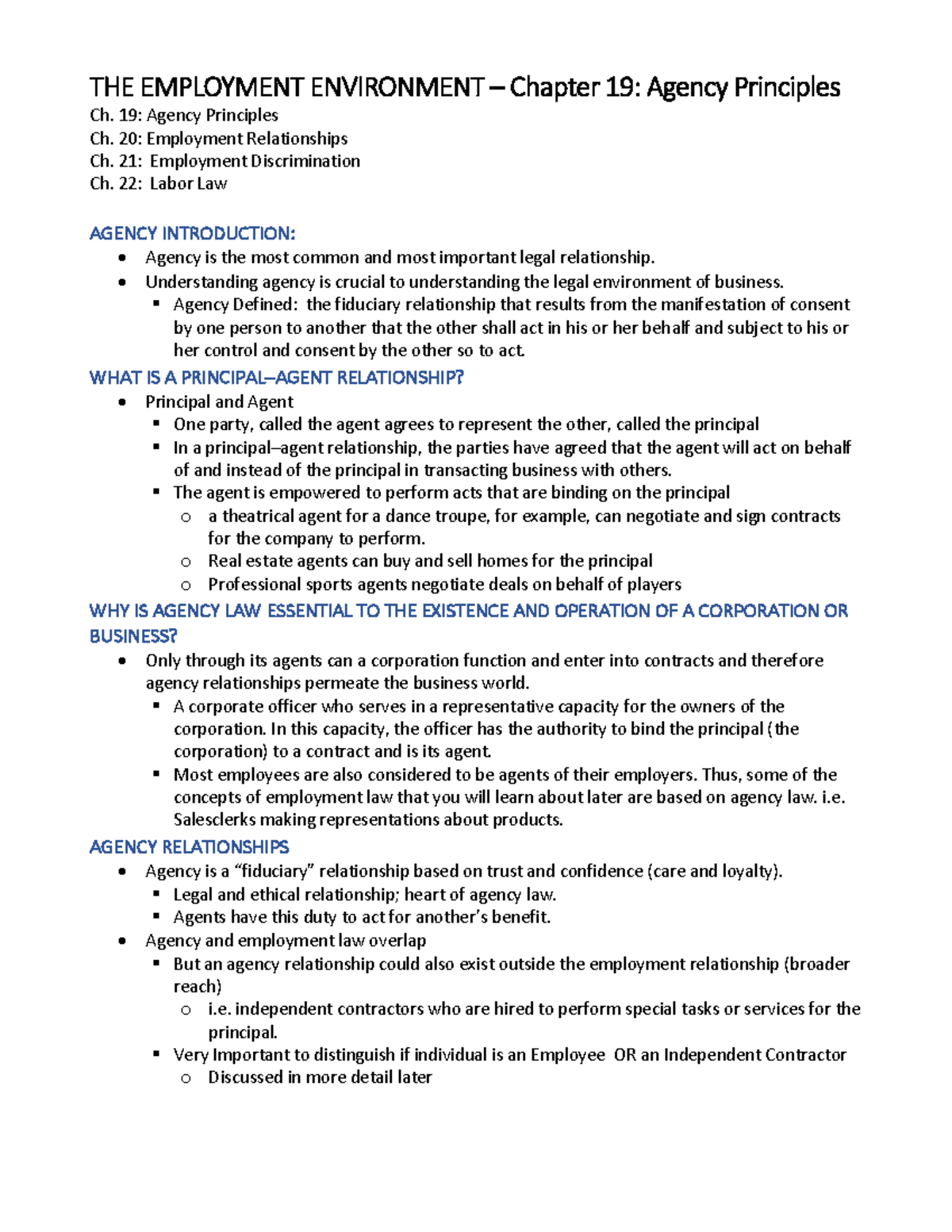 Chapter 19 Angency Principles - THE EMPLOYMENT ENVIRONMENT – Chapter 19 ...