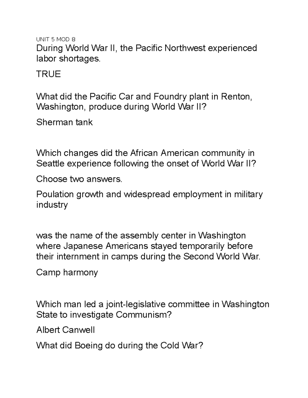 Unit 5 mod 8 - unit 5 mod 8 notes - UNIT 5 MOD 8 During World War II ...